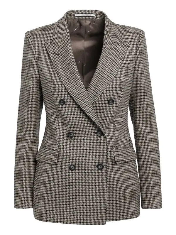 Tagliatore Double-breasted Tobacco-colored Jacket With Houndstooth Pattern In Wool Blend - Brown