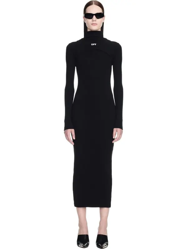 Off-White Off Stamp Ribbed Midi Dress - Black