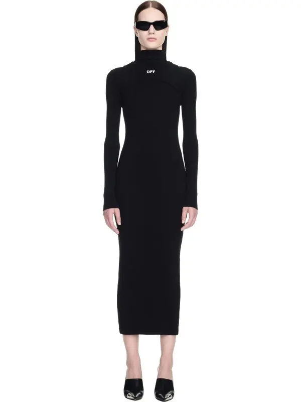 Off-White Ribbed Midi Dress - Black