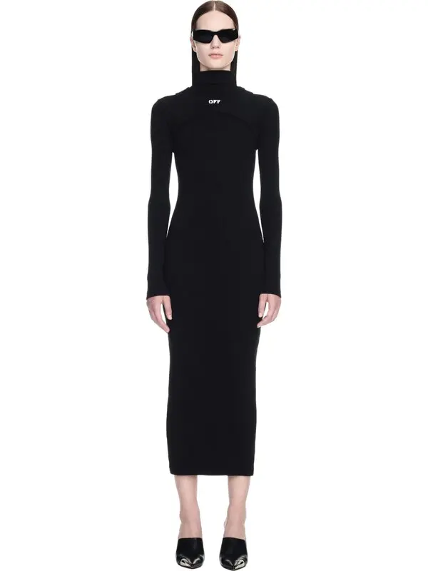 Off-White Ribbed Midi Dress - Black