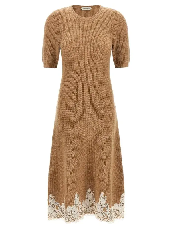 Alberta Ferretti Lace Hem Dress - Brown