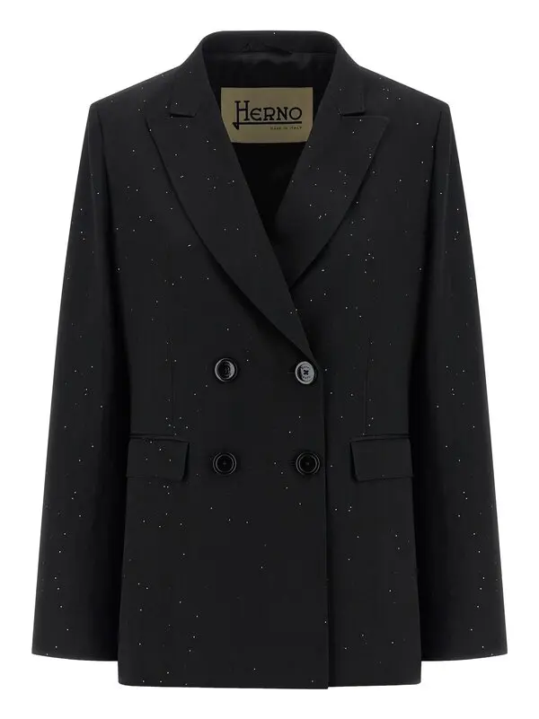 Herno Micro Sequin Double-breasted Blazer - Black