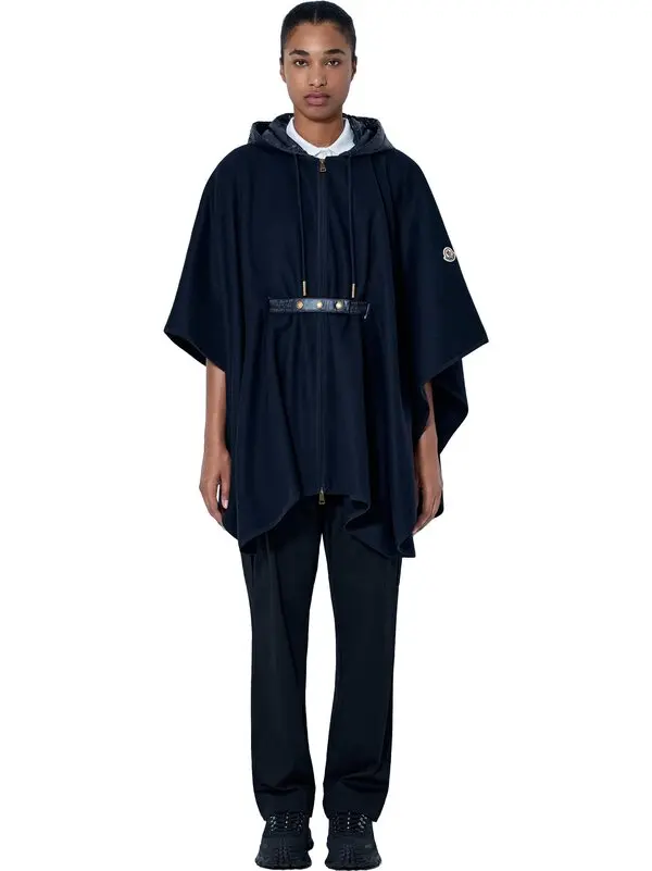 Moncler Hooded Cape With Belted Waist - Blue