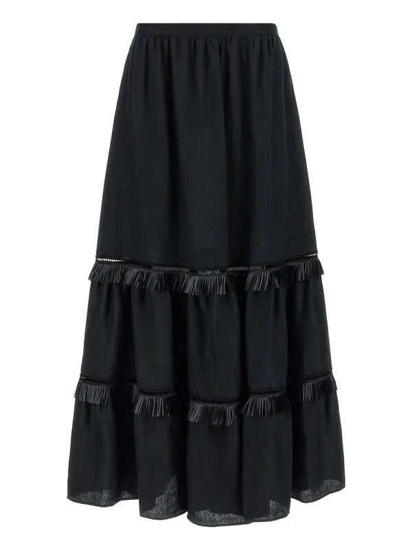 Kiton Fringed Linen Skirt - Black