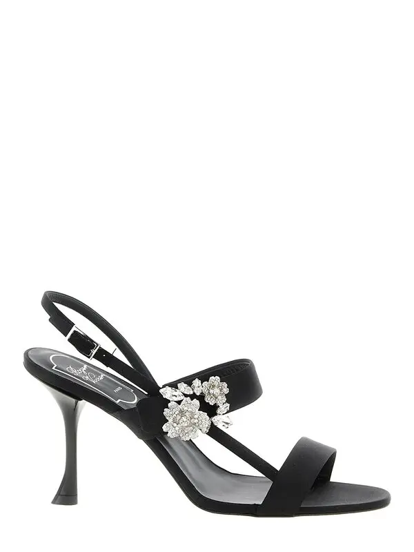ROGER VIVIER Mini Bouquet Satin Sandals - Black
