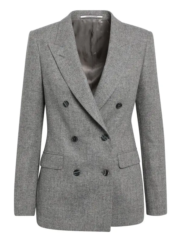 Tagliatore Wool And Cashmere Herringbone Double-breasted Jacket - Gray