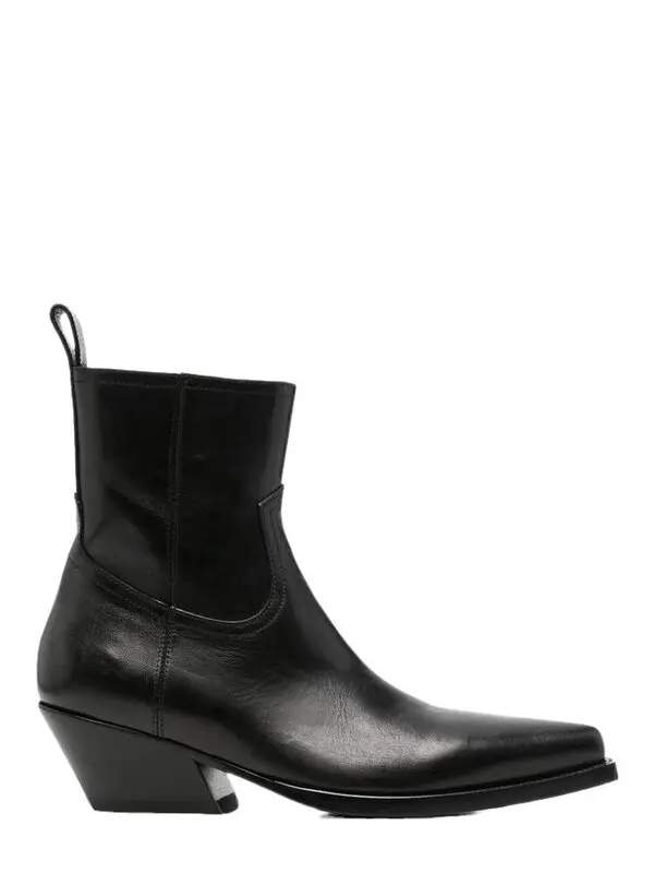 ANN DEMEULEMEESTER Leather Block Heel Boots - Black
