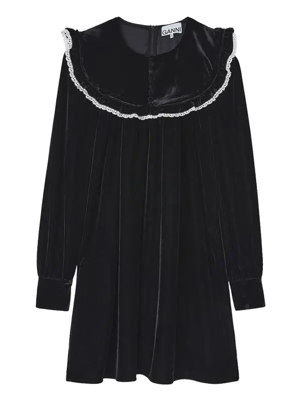 GANNI Mini Velvet Dress - Black