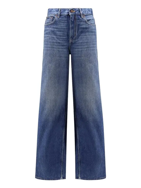 Chloé High-waisted Flared Denim Trousers With Leather Logo Tag - Multicolor