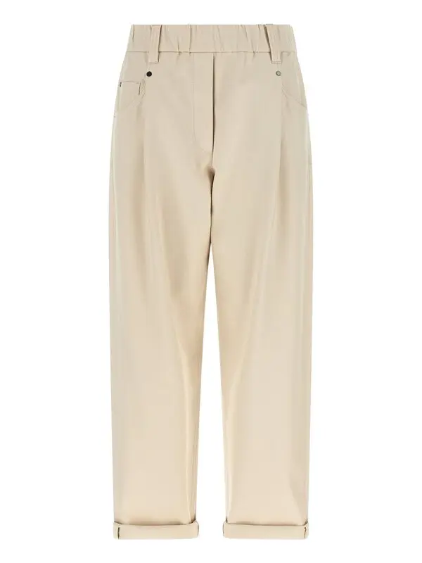 Brunello Cucinelli Stretch Cotton Baggy Pants - Cream