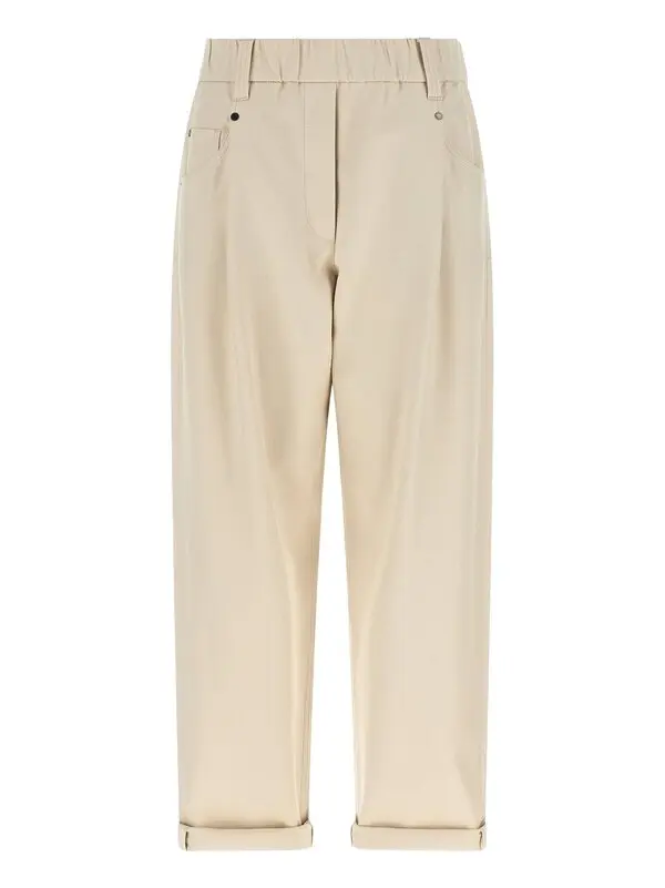 Brunello Cucinelli Stretch Cotton Baggy Pants - Cream