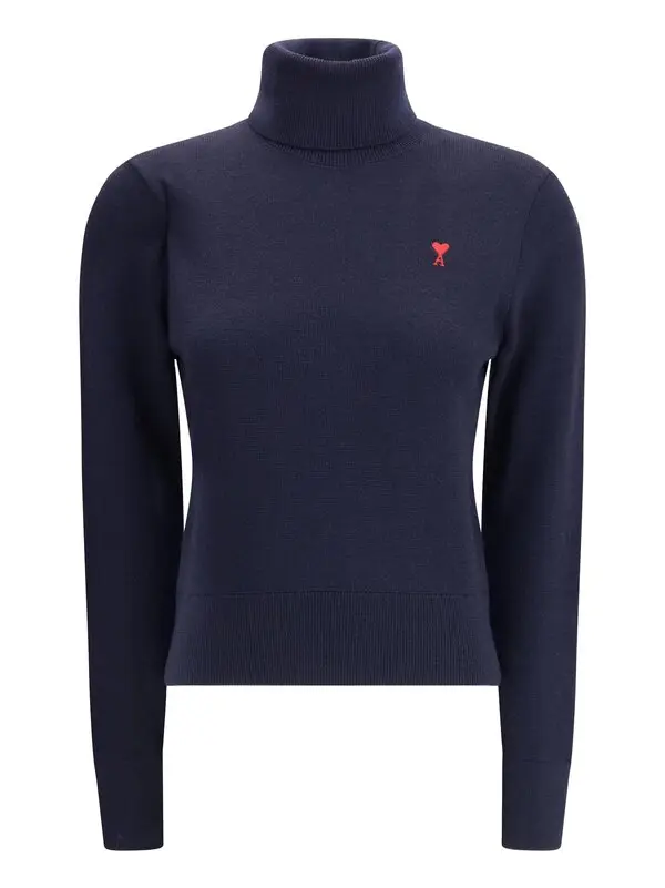 AMI Paris De Coeur Turtleneck Sweater - Blue