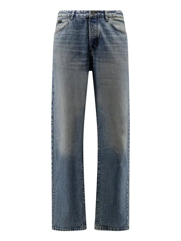 BOSS Cotton Jeans With Back Suede Logo Patch - Blue