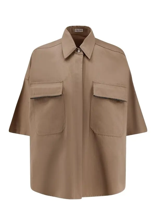 Brunello Cucinelli Linen And Cotton Blend Shirt - Brown
