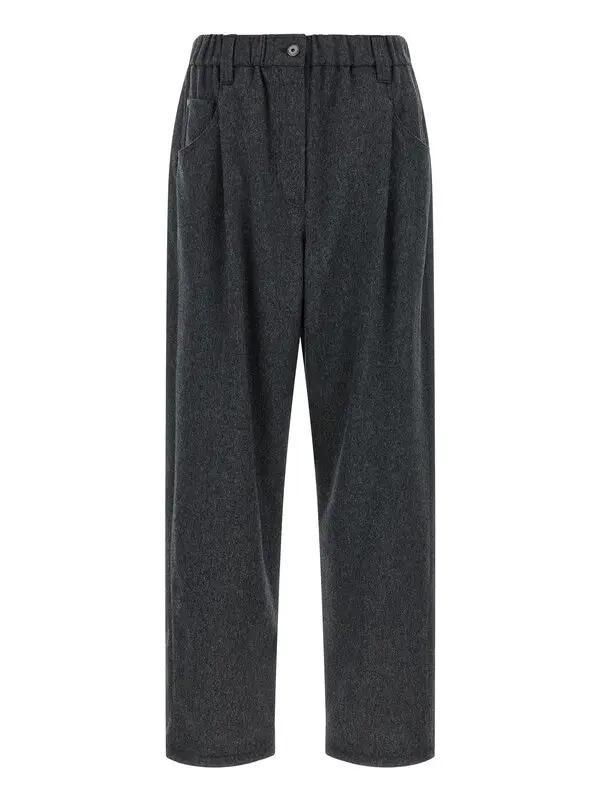 Brunello Cucinelli Mélange Wool Tapered Trousers - Gray