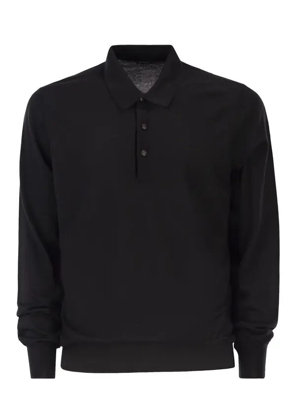 Kiton Long-sleeved Wool Polo Shirt - Black