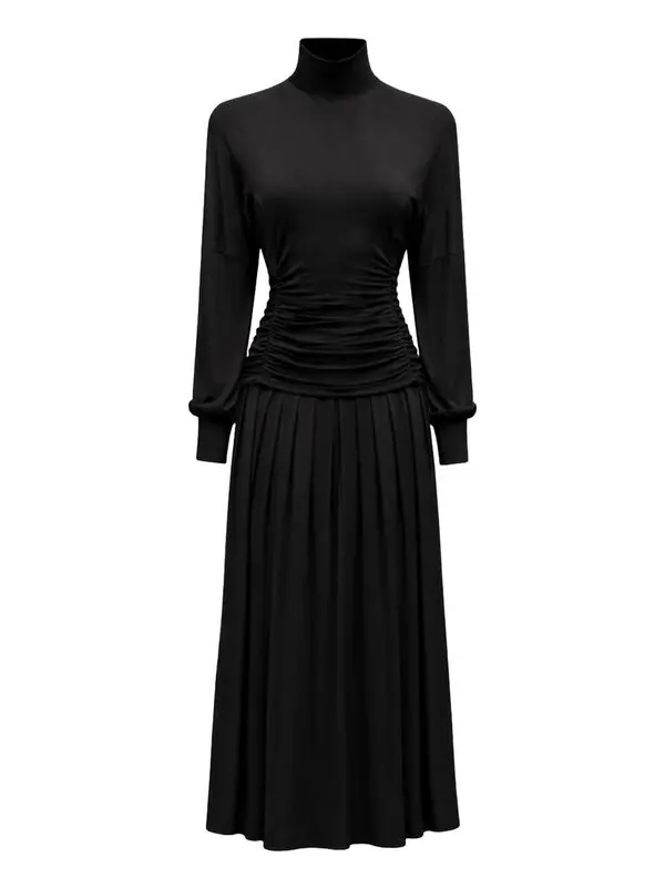 GANNI Long Dress With High Neck - Black
