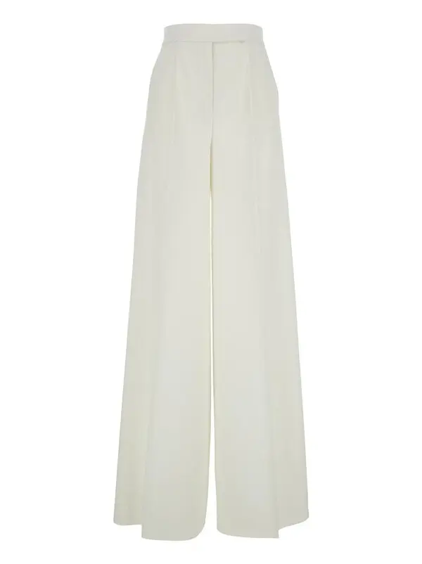 Max Mara Ninfa' White Wide Leg Pants In Virgin Wool - Multicolor