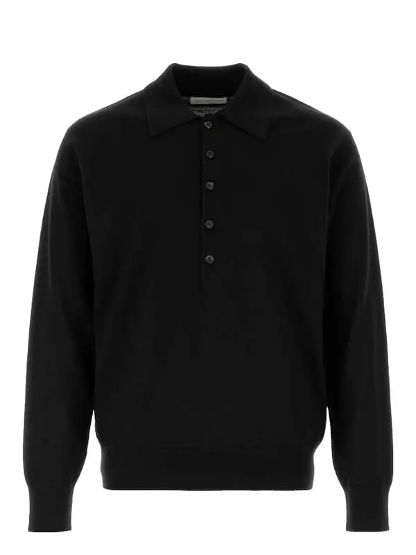 Dries Van Noten Wool Spread Collar Polo Sweater - Black