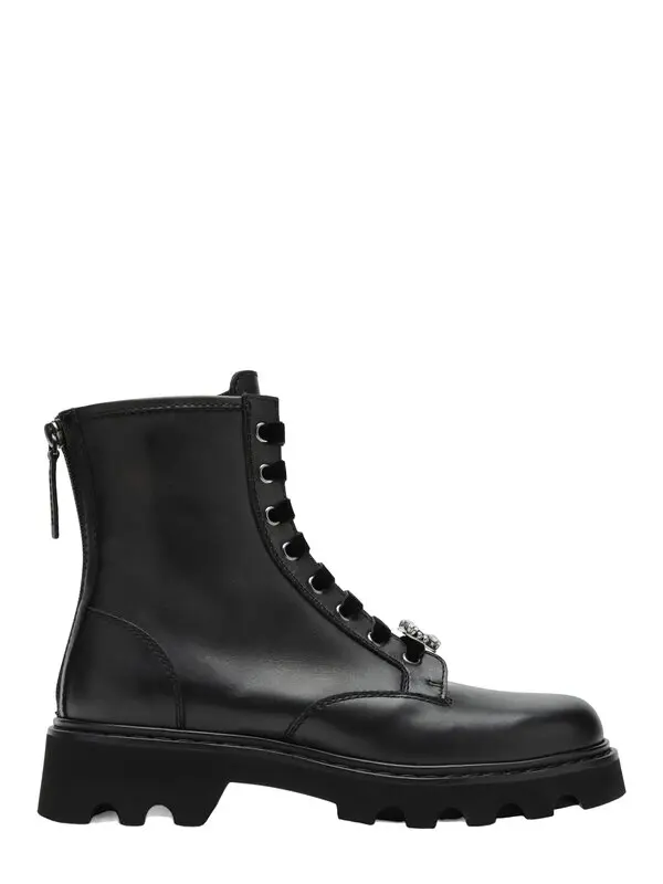 ROGER VIVIER Leather Ankle Boots With Rhinestone Buckle - Black
