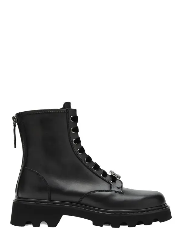 ROGER VIVIER Leather Ankle Boots With Rhinestone Buckle - Black