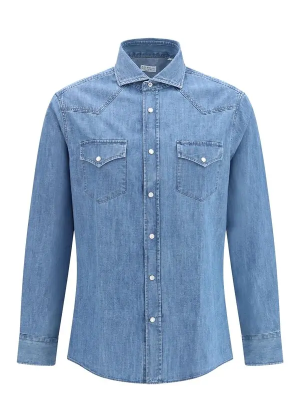 Brunello Cucinelli Easy Fit Lightweight Denim Shirt - Blue