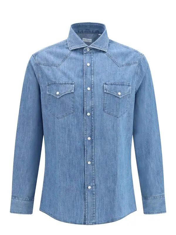 Brunello Cucinelli Easy Fit Lightweight Denim Shirt - Blue