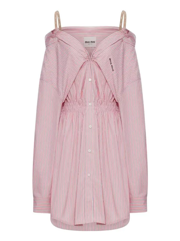 Miu Miu Striped Cotton Shirt Dress - Multicolor