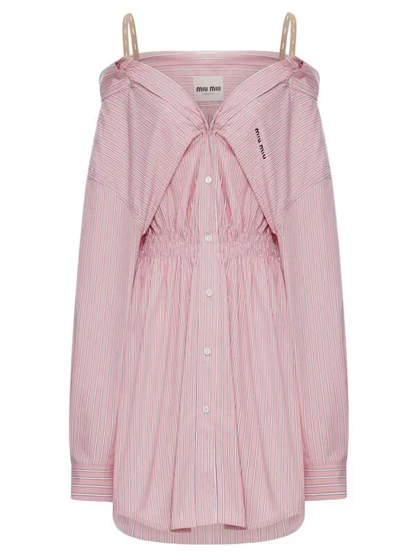 Miu Miu Striped Cotton Shirt Dress - Multicolor
