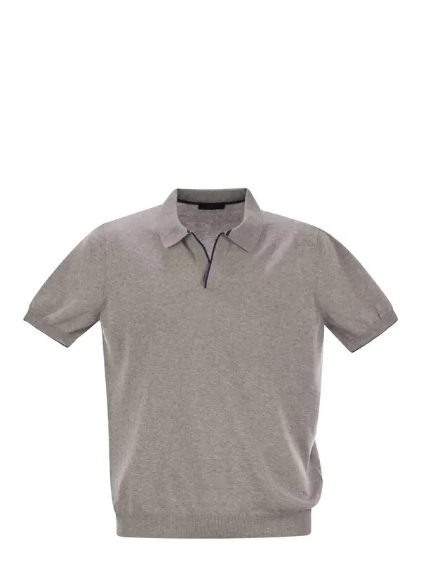 FAY Cotton Buttonless Polo Shirt - Gray