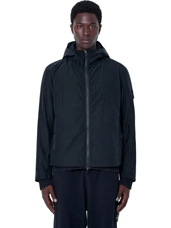 Stone Island Textured Knit Hooded Jacket - Black