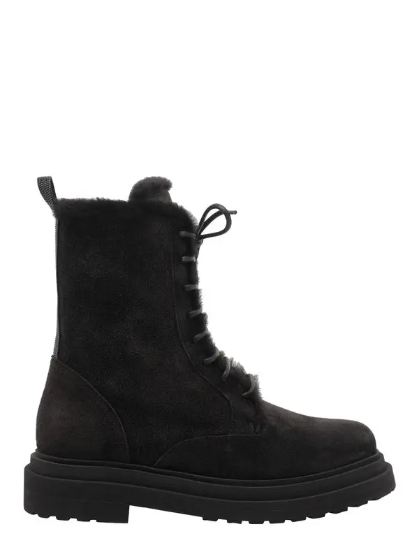 Brunello Cucinelli Suede Monile Booties - Brown