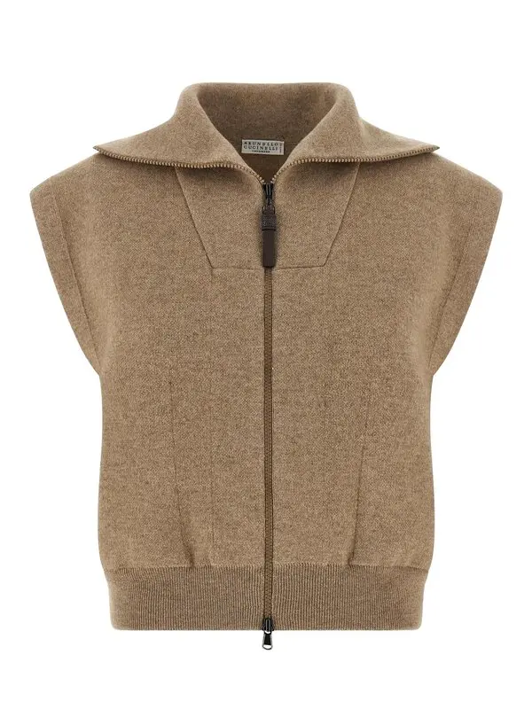 Brunello Cucinelli Cashmere Zip Vest - Cream