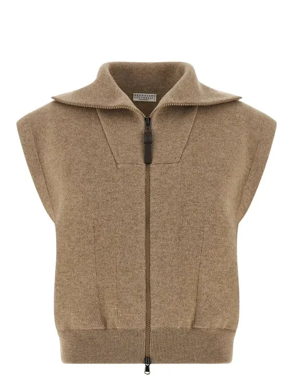 Brunello Cucinelli Cashmere Zip Vest - Cream