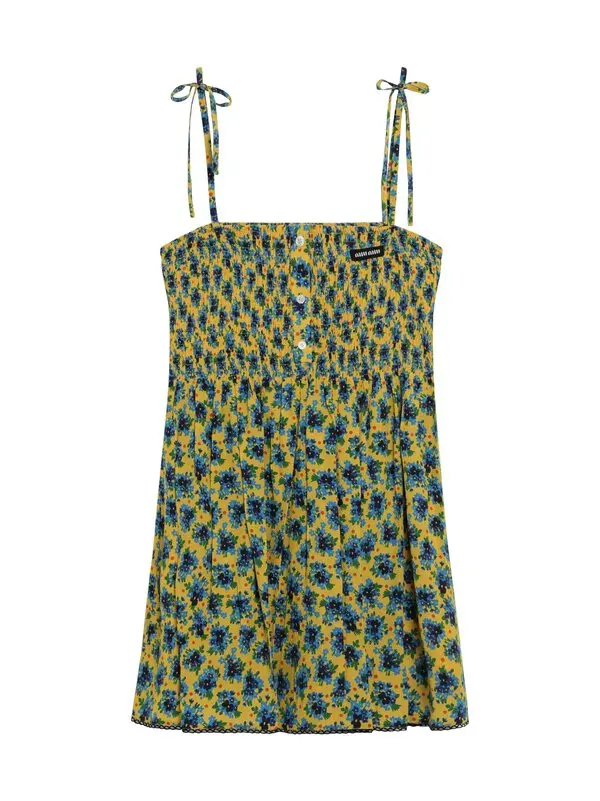 Miu Miu And Blue Floral Silk Mini Dress - Yellow