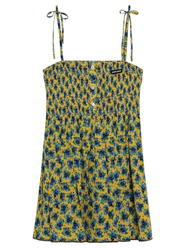 Miu Miu Floral Silk Mini Dress - Yellow