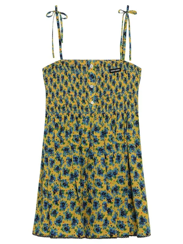 Miu Miu Floral Silk Mini Dress - Yellow