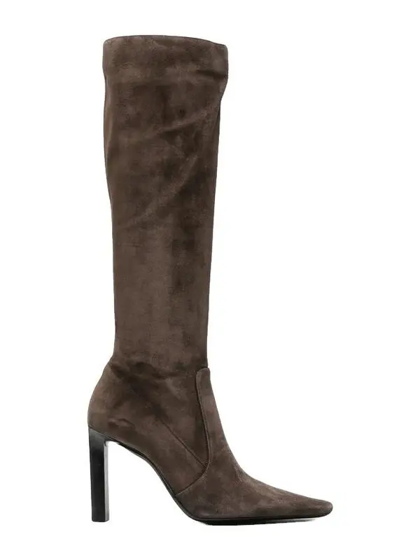 Saint Laurent Suede Knee High Boots - Brown