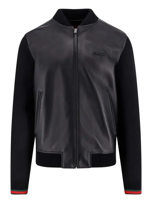 Gucci Leather And Wool Bomber Jacket - Multicolor