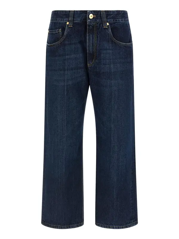 Brunello Cucinelli Wide Leg Cropped Jeans - Blue
