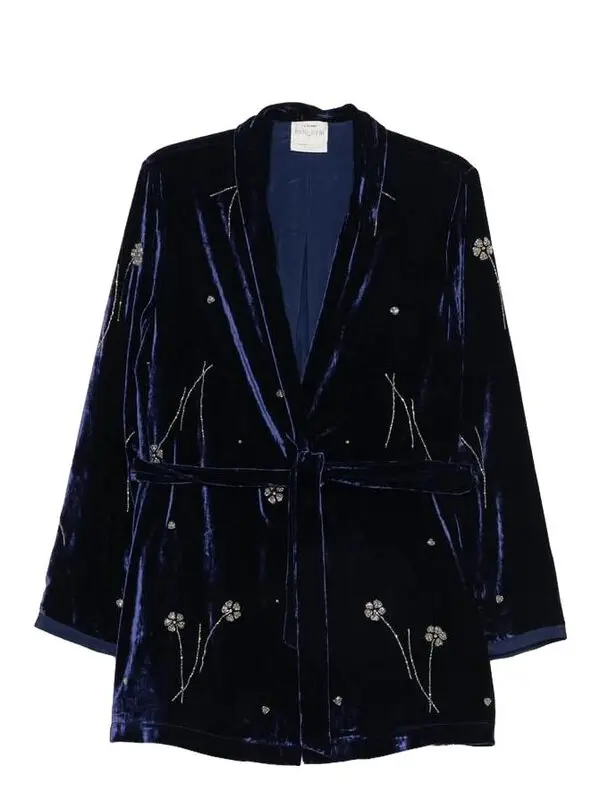 FORTE_FORTE Oversized Floral Embellished Velvet Jacket - Blue