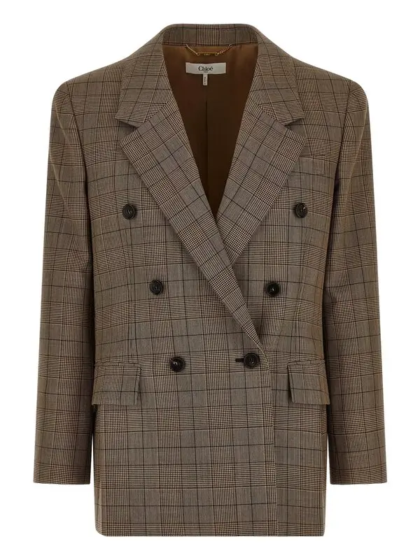 Chloé Check Double-breasted Wool Blazer - Brown