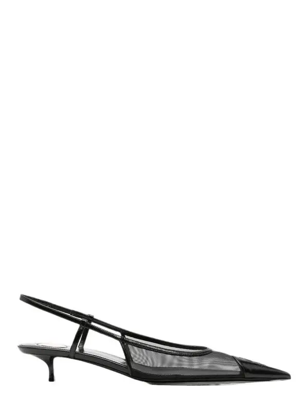 Saint Laurent Mesh Slingback Kitten Heel Pumps - Black