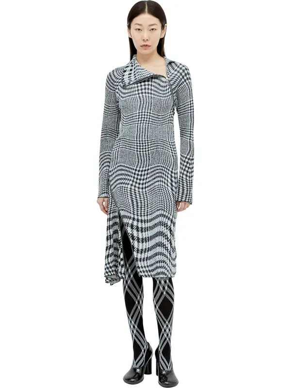 Burberry Warped Houdstooth Midi Dress - Gray