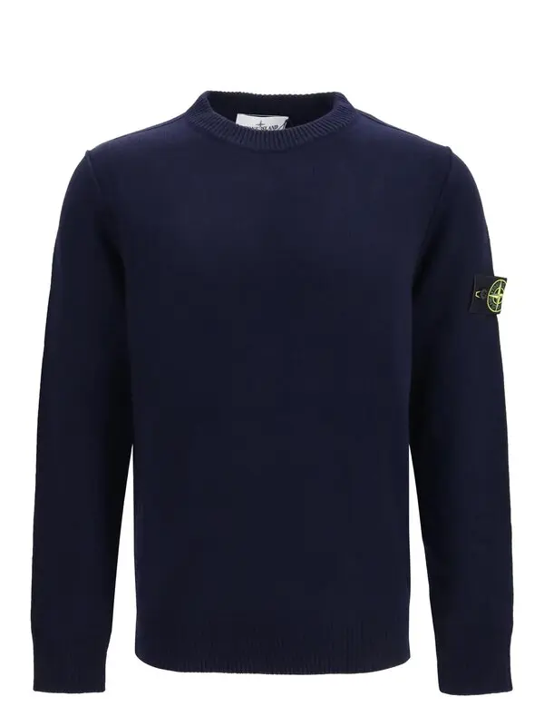 Stone Island Sweater Crewneck With Logo Patch On The Sleeve - Black