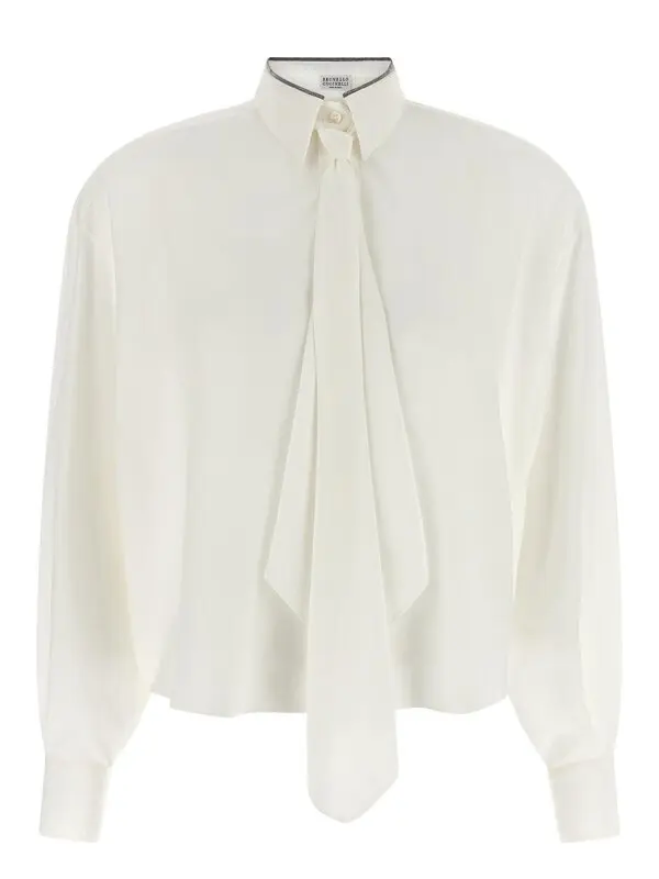 Brunello Cucinelli Silk 'shiny Collar' Shirt - White