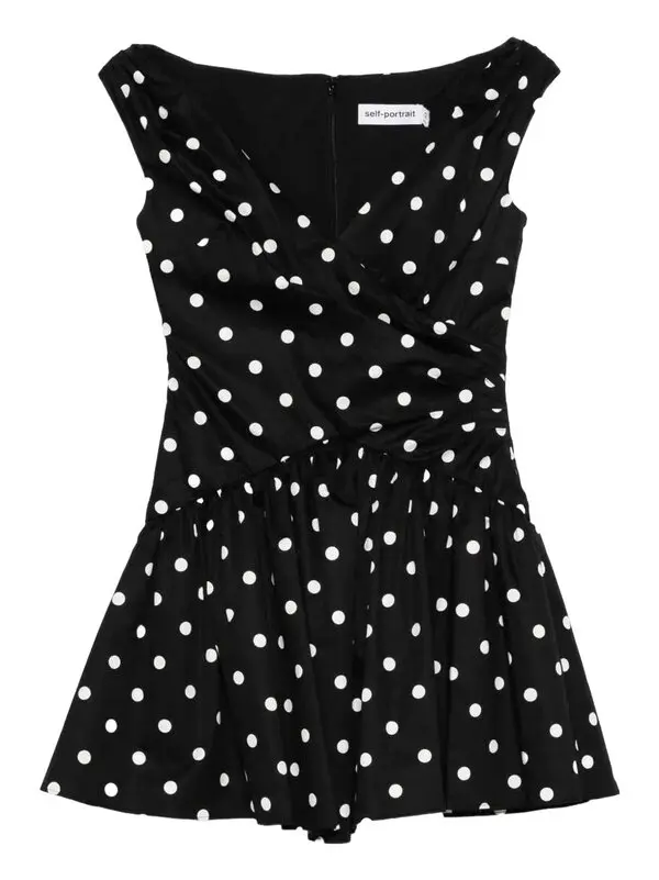 SELF-PORTRAIT Polka-dot V-neck Mini Dress - Black
