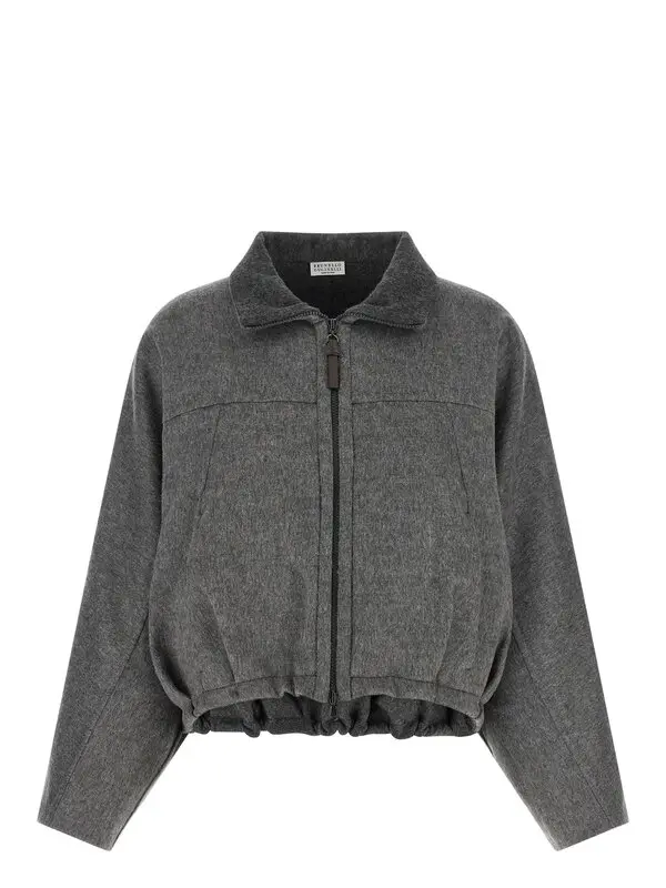 Brunello Cucinelli Mélange Virgin Wool Crop Jacket - Gray