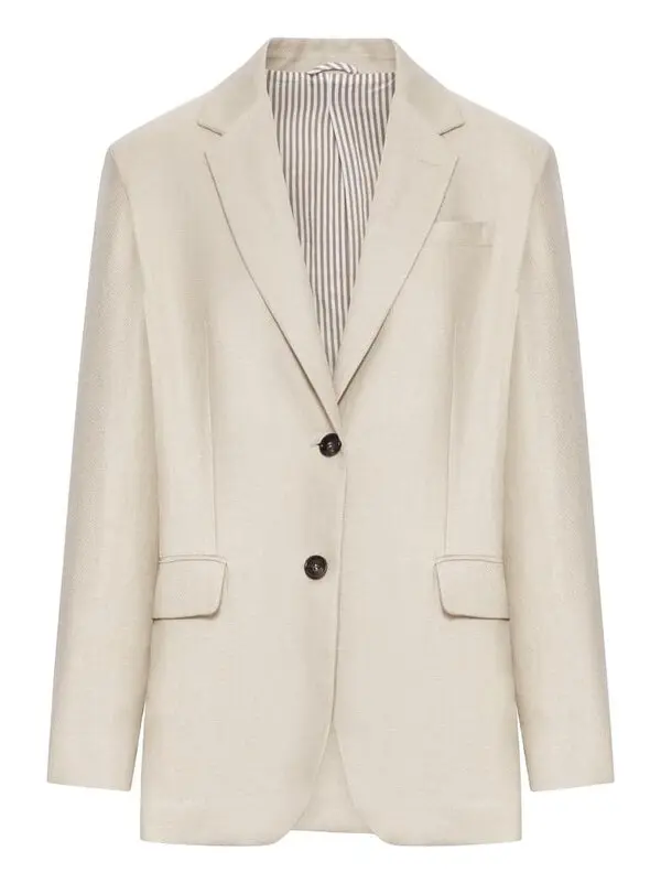 Brunello Cucinelli Single-breasted Tailored Linen Jacket - Multicolor