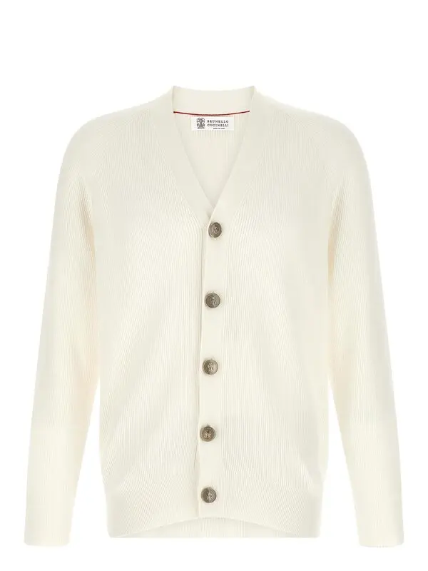 Brunello Cucinelli English Ribbed Cardigan - White